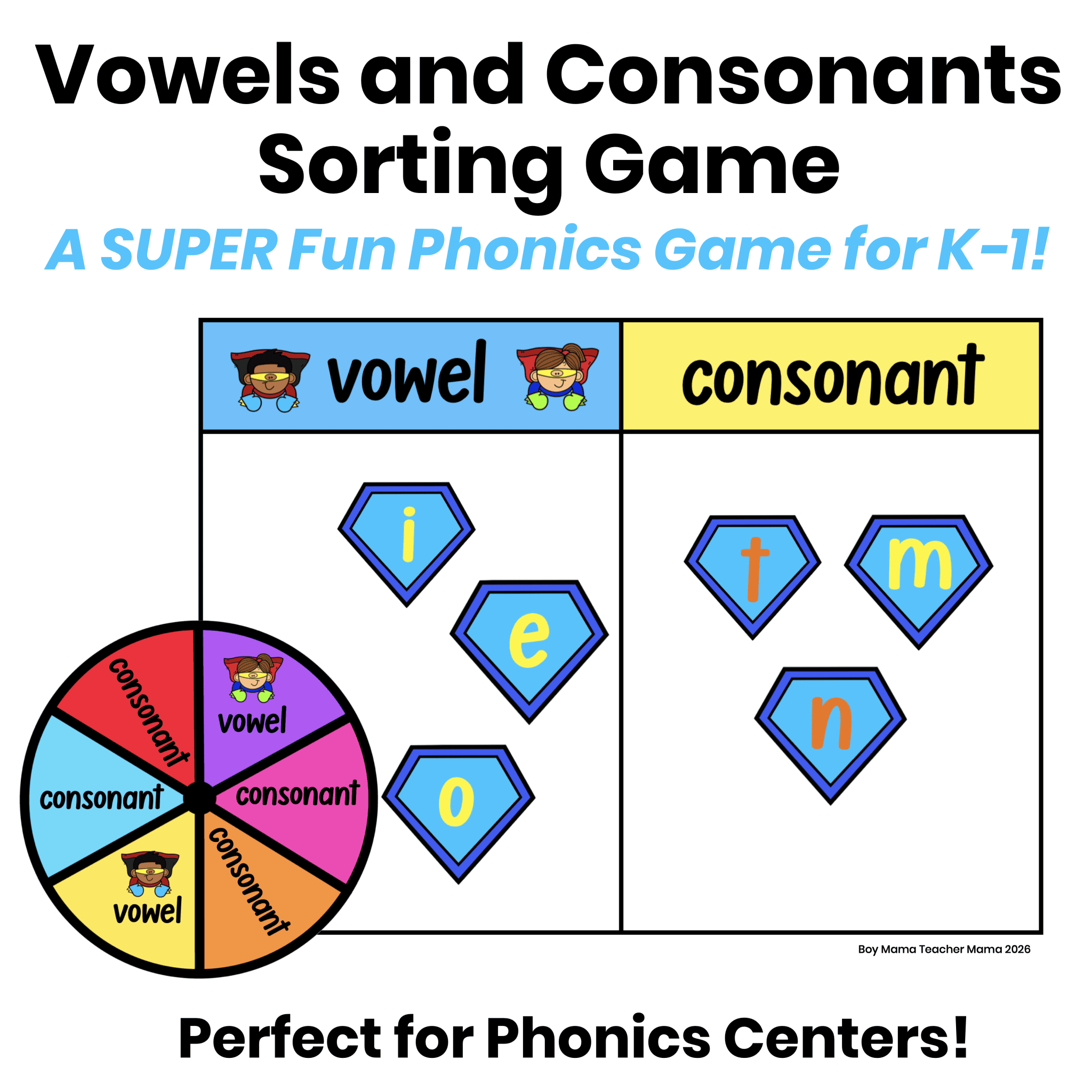 Simple Vowels and Consonants Sorting Activity for K-1